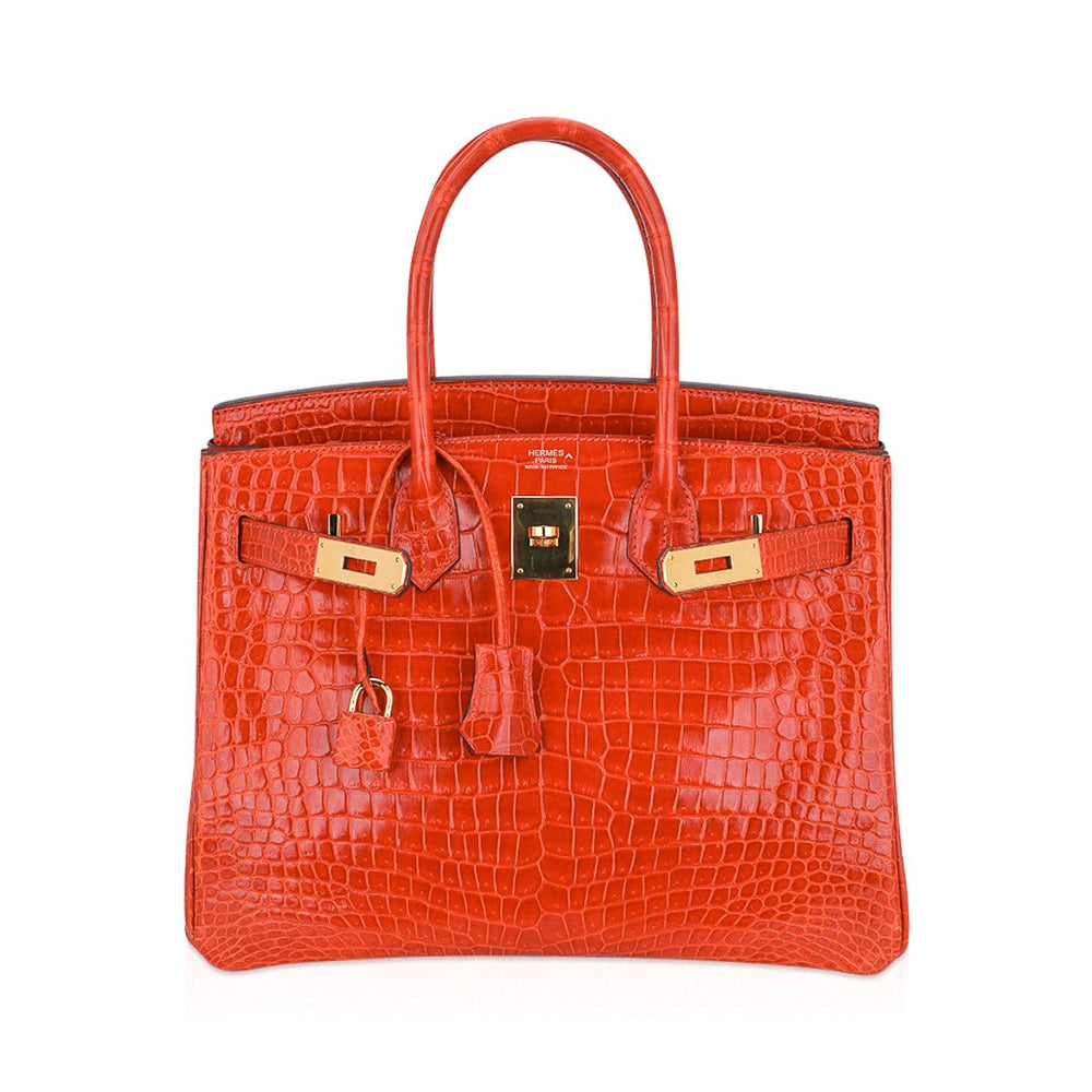 Birkin 30 Bag Orange Poppy Porosus Crocodile with Gold Hardware – Shaumart