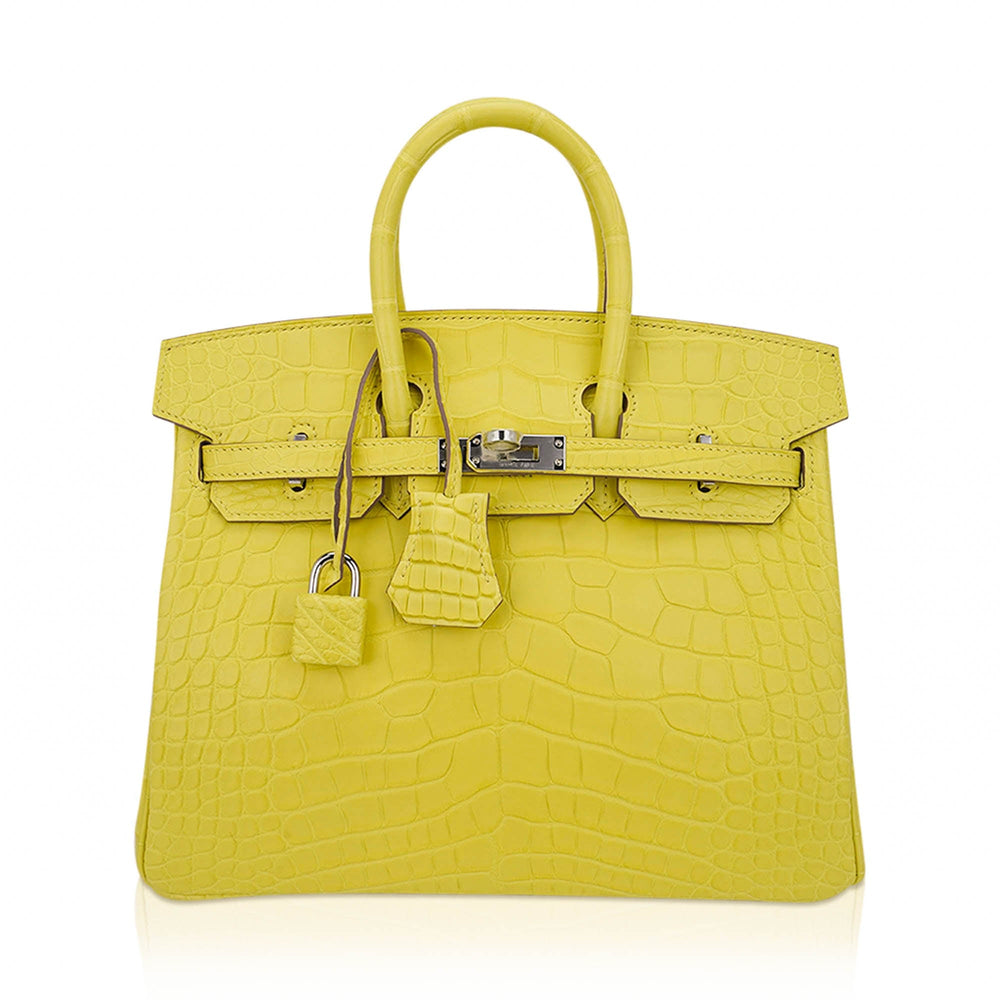Birkin 25 Bag Lime Matte Alligator with Palladium Hardware – Shaumart