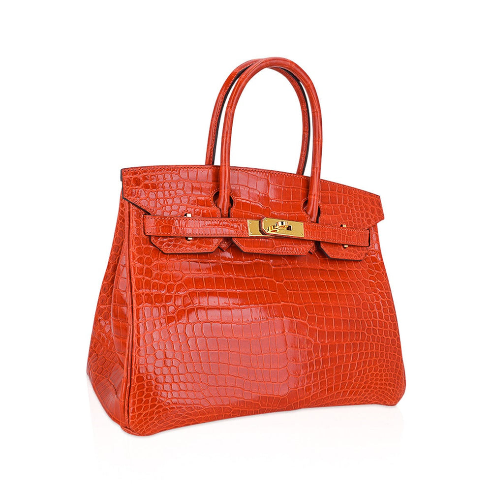 Birkin 30 Bag Orange Poppy Porosus Crocodile with Gold Hardware – Shaumart